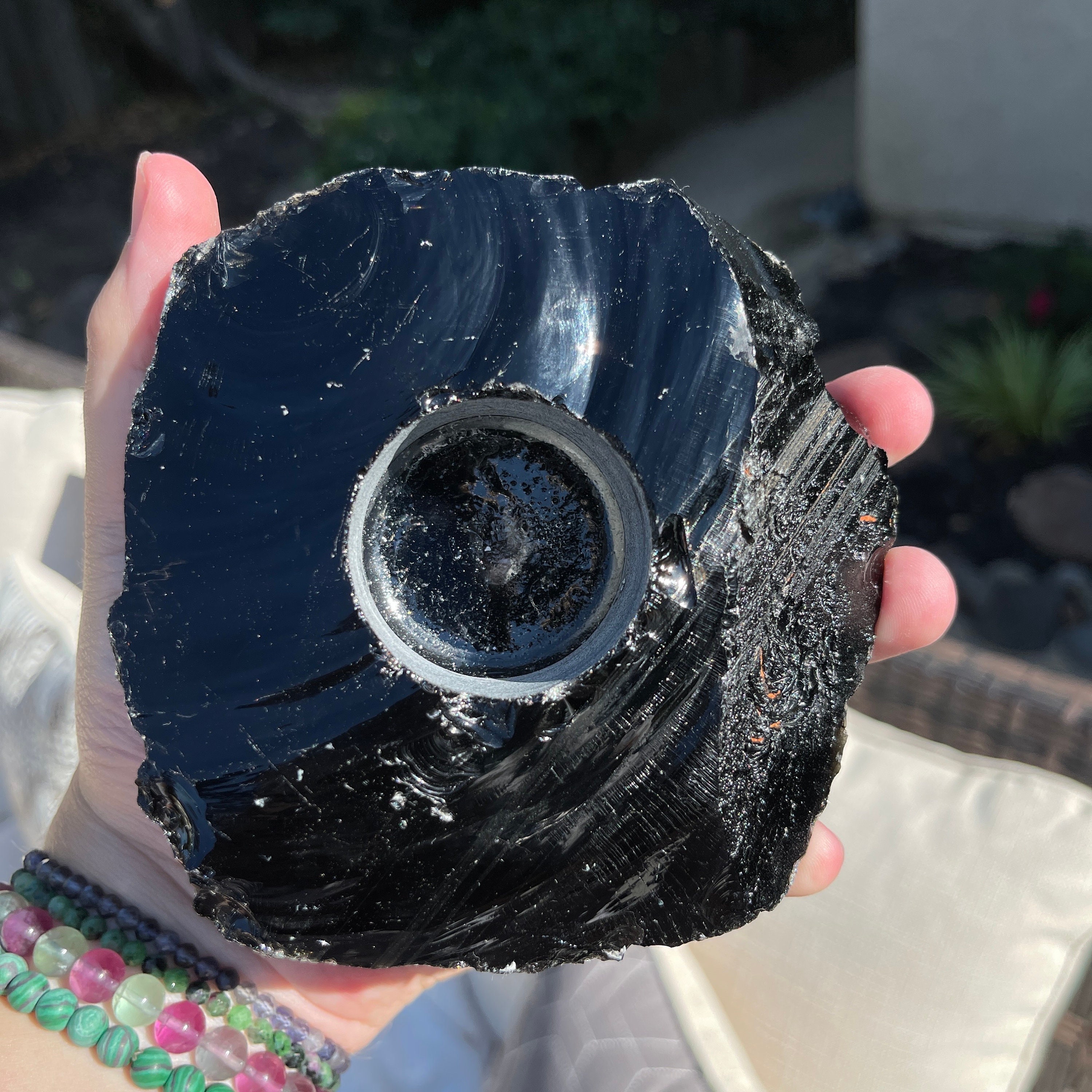 Grand Opening SALE Elegant Obsidian Candle Holder Natural Crystal Home ...