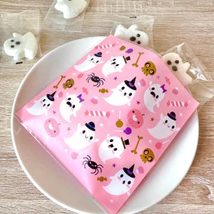 Pink Ghost Halloween Self Seal Cello Party Favor Candy Bags - Ghost ...