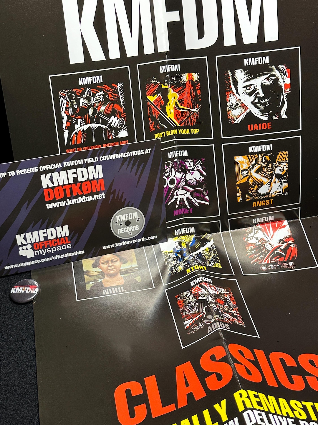 KMFDM Band Accessory Lot, Posters, Pin, Marketing Material, 4x Lot ...
