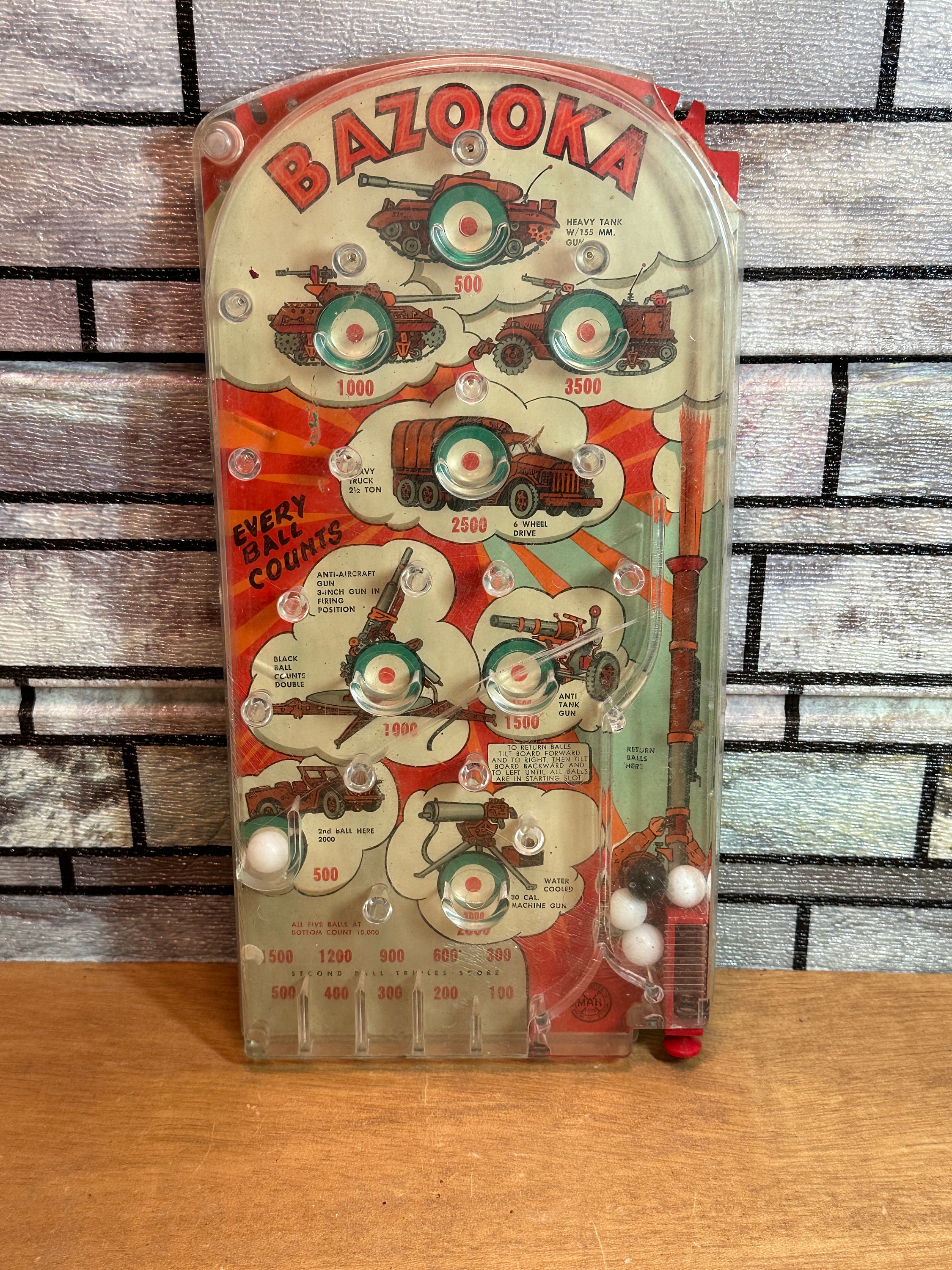 Bazooka Military Army Pinball Game, Marbles, Mar Toys USA, 1950s, Same ...