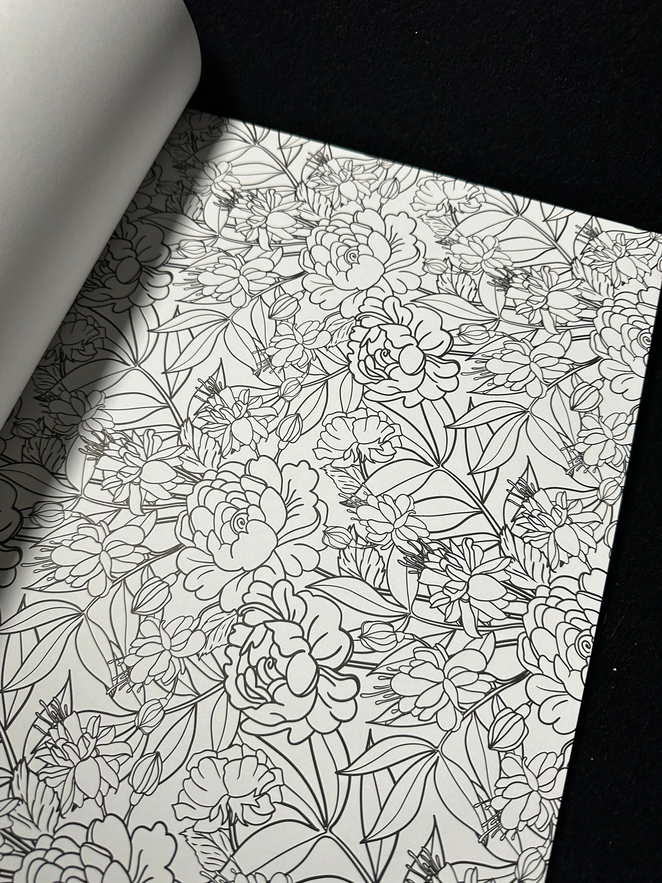 Large "flowers" Adult Coloring Book for Relaxation & Stress Relief - Etsy