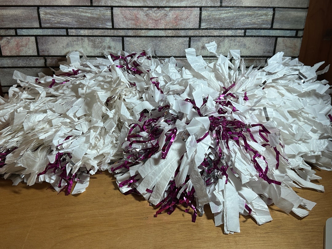 Hand Made Dance and Cheer Team Pom Poms From Texas. White W Purple, - Etsy