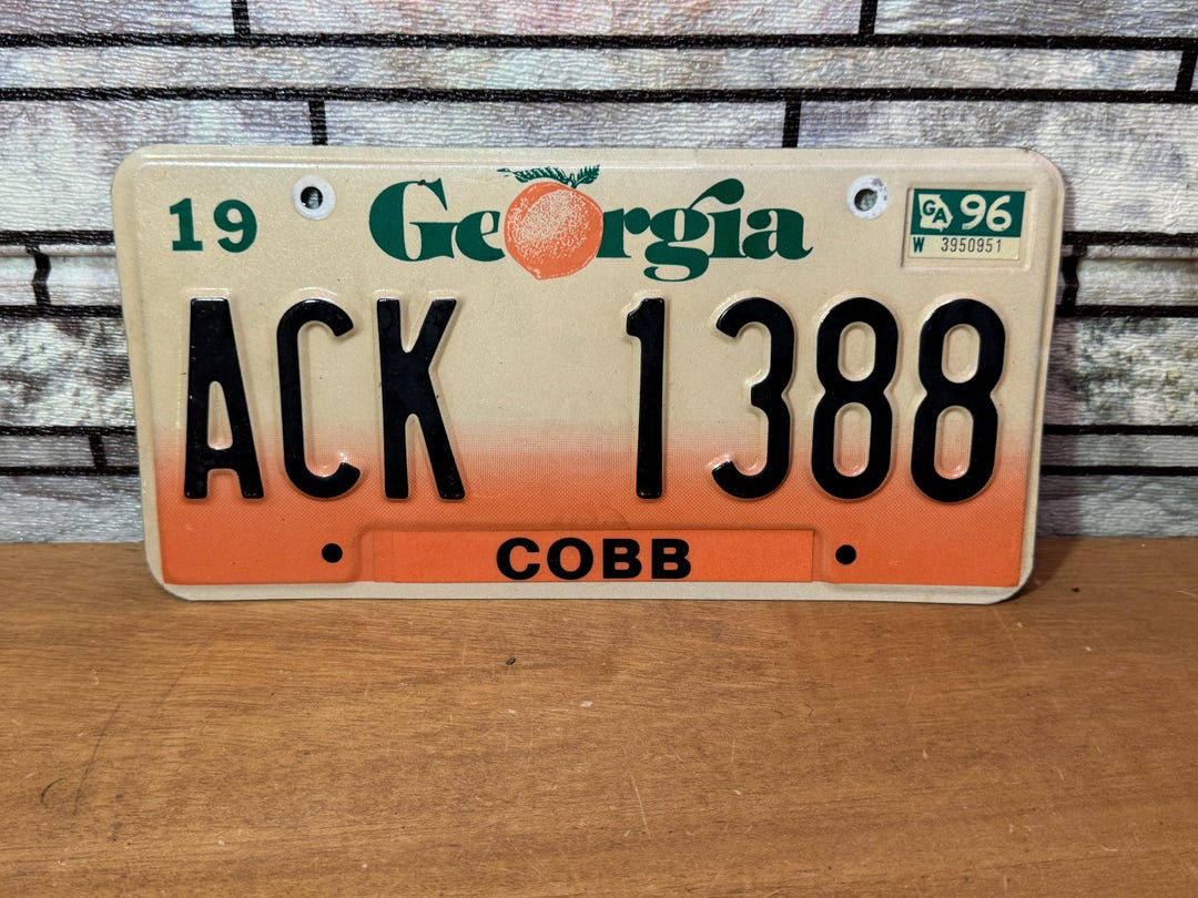 Georgia License Plate COBB County ACK 1388, 1996, We Ship Daily USPS ...