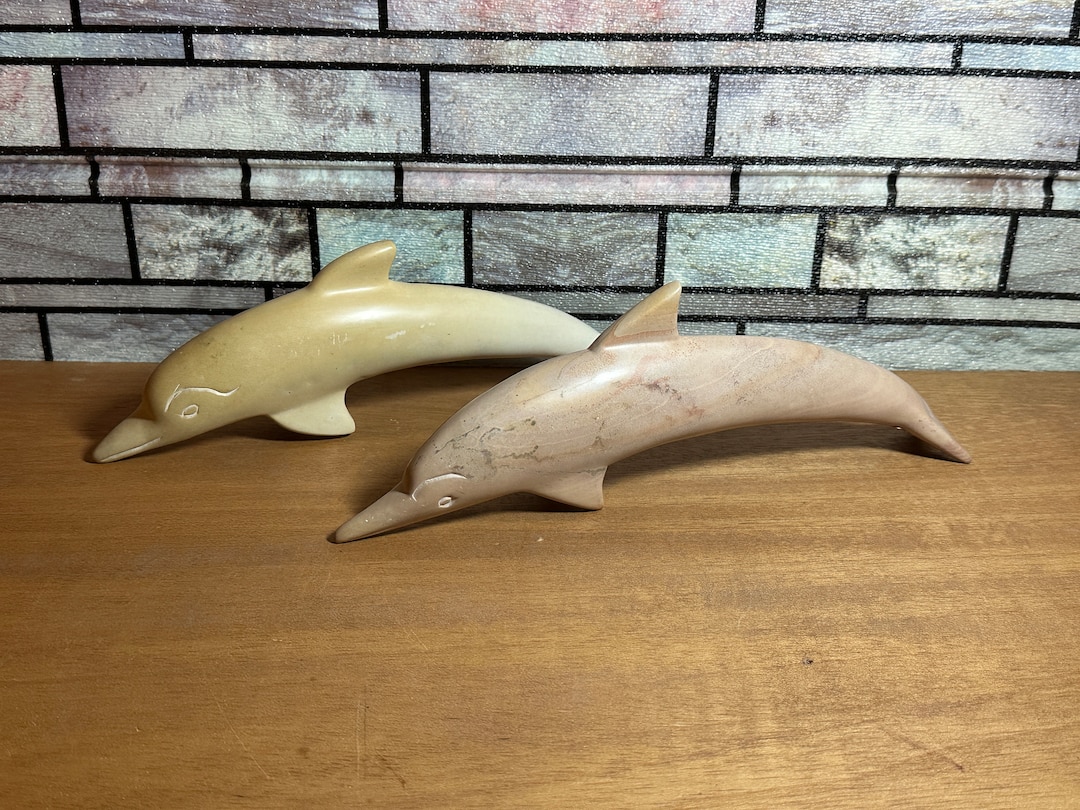 Pair of Marble Stone Dolphins Sculptures Figurine Statue - Heavy Weight ...