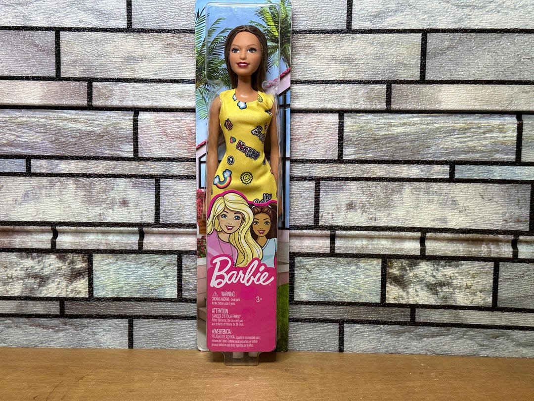 Barbie Basics Doll: Auburn Hair, Yellow Print Mini Skirt (FJF17) - Etsy