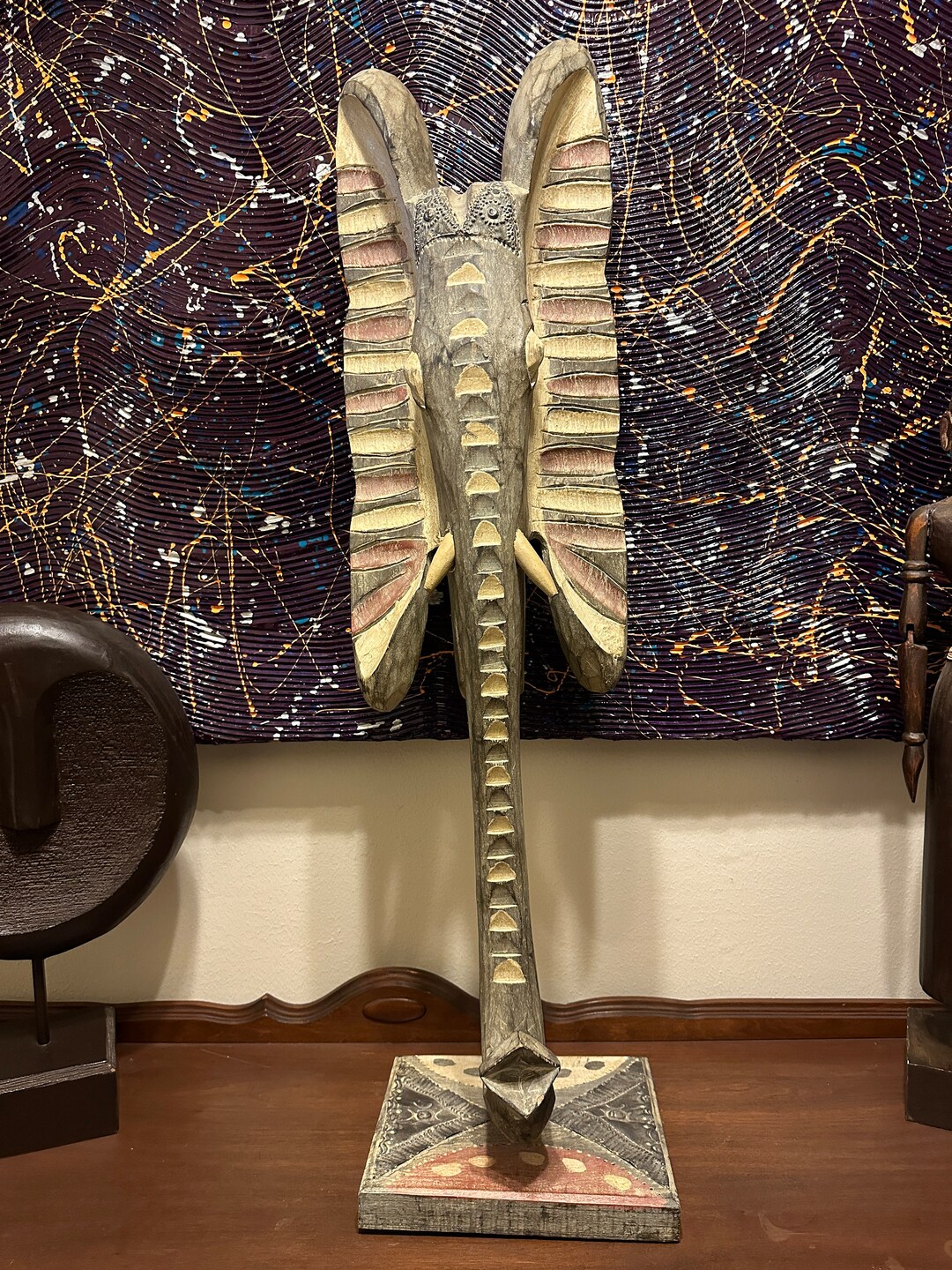 Vintage Extra Large Elephant Wood Hand Carved African Tribal Mask ...