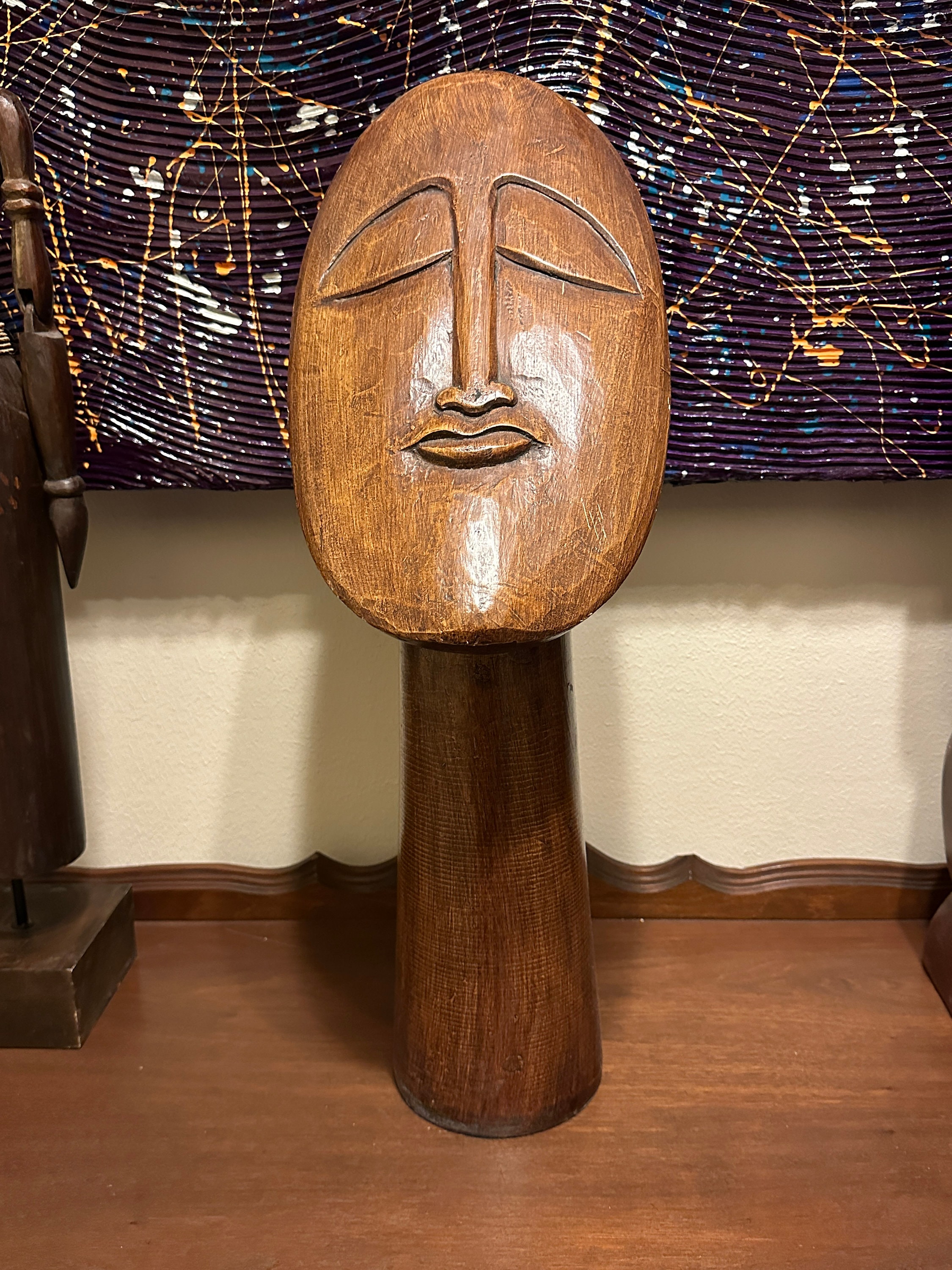 Vintage Large Wood Hand Carved African Tribal Mask Statue Figure Art ...