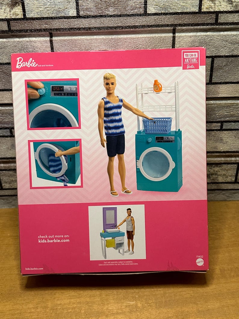 Mattel Barbie Ken Laundry Room, Clothes Washer Dryer Playset, FYK52 ...
