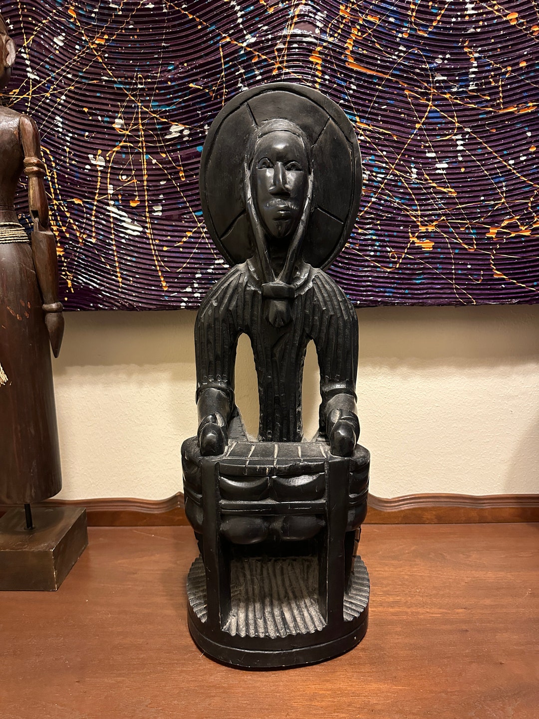 Vintage Large Wood Hand Carved African Tribal Mask Statue Figure Art ...