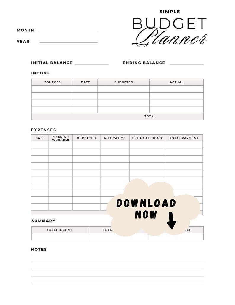 Simple Monthly Budget Planner - Etsy