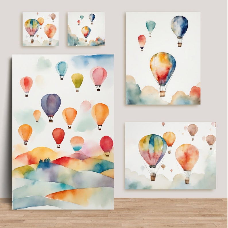Hot Air Balloons Series 1 Watercolor Prints, Set of 3 Digital Art for ...