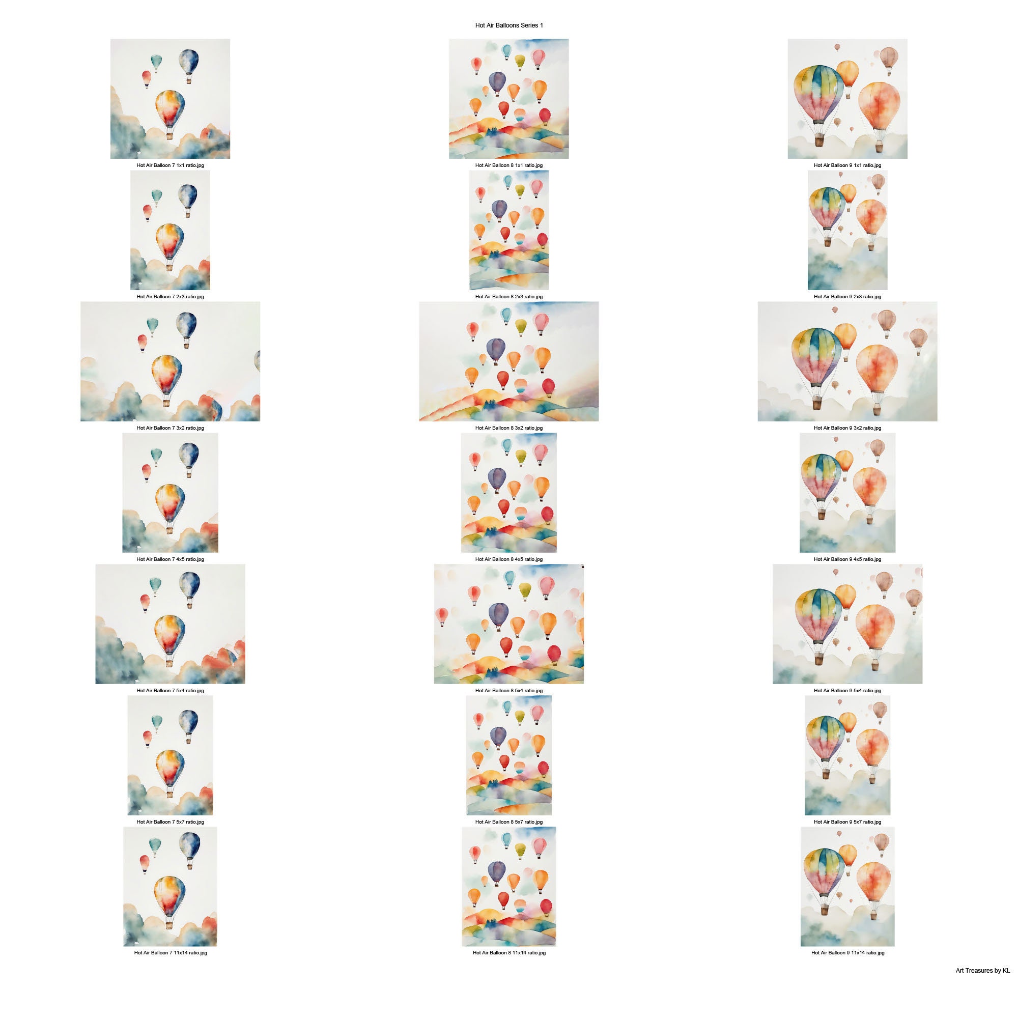 Hot Air Balloons Series 1 Watercolor Prints, Set of 3 Digital Art for ...