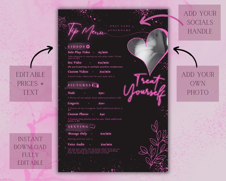 Neon Onlyfans Tip Menu Banner Bundle | Editable Template | Canva ...