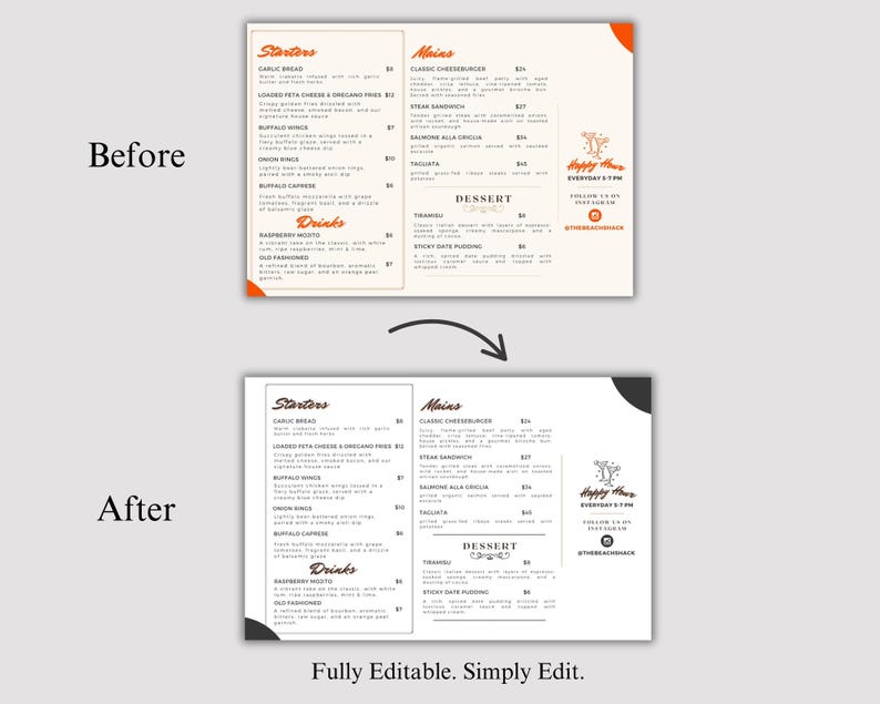 Editable Restaurant Landscape Menu, Drink Bar Menu, School Ordering ...