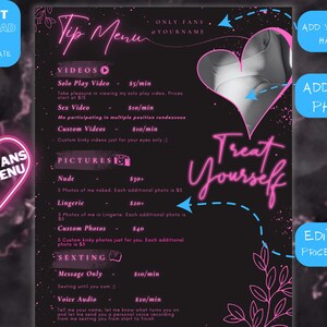 Neon Onlyfans Tip Menu | Editable Template | Canva Template | Tip Menu ...