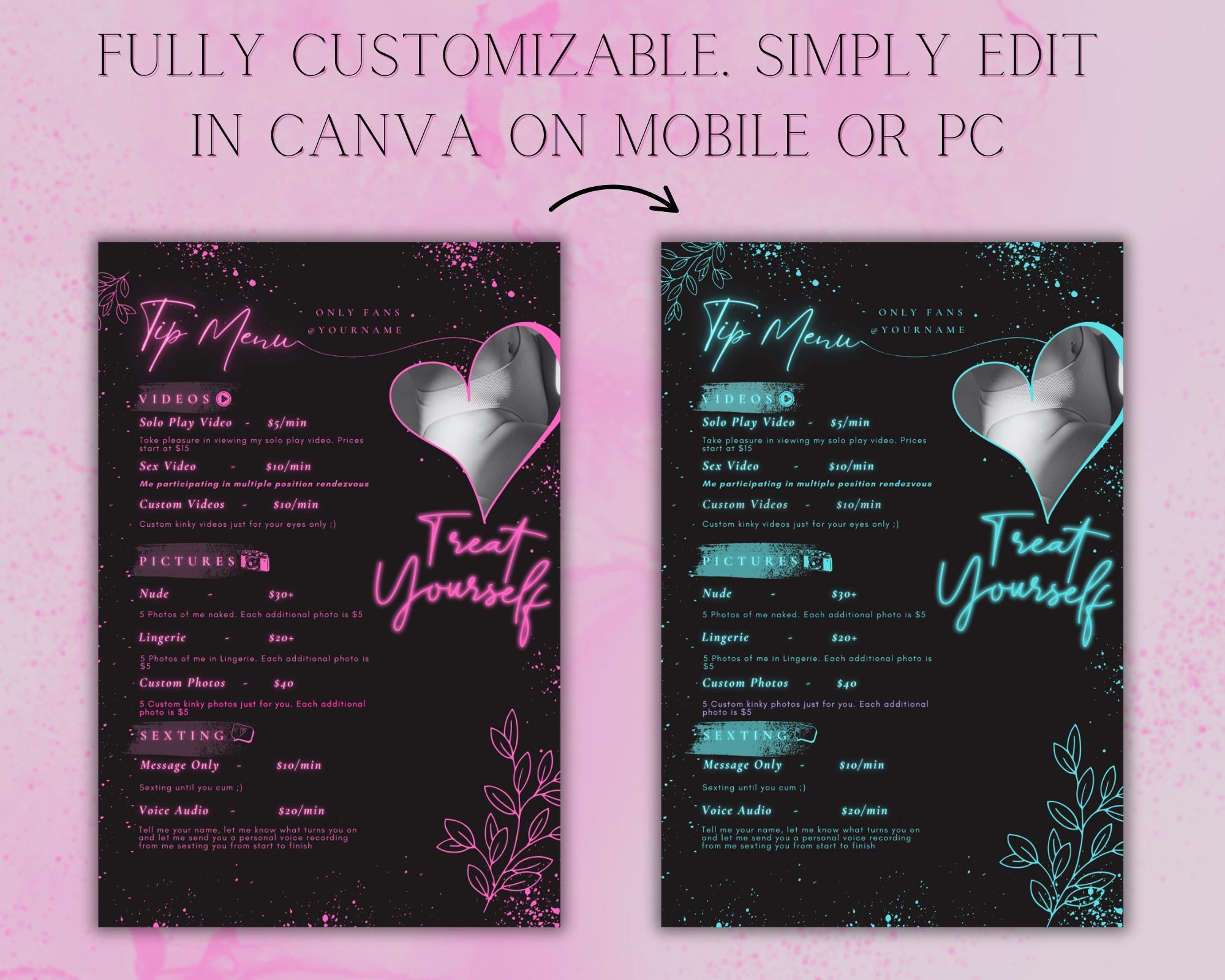 Neon Onlyfans Tip Menu Banner Bundle | Editable Template | Canva ...