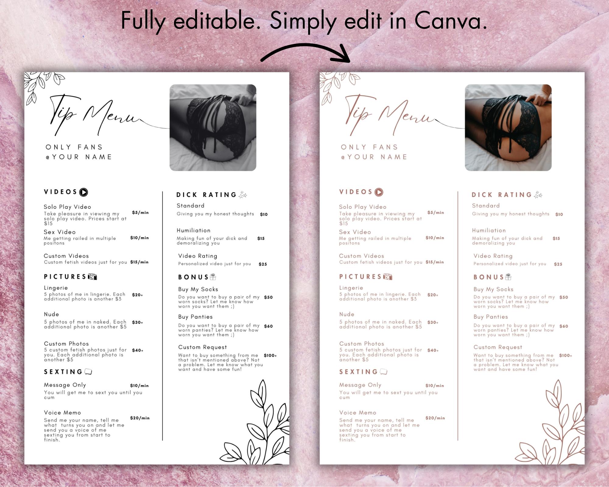 Black & White Onlyfans Minimalist Tip Menu Template, Fansly Templates ...