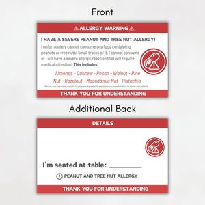 Printable Fully Editable Tree Nut Allergy Medical Warning Card, Food ...