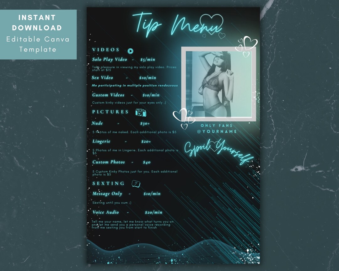 Neon Onlyfans Tip Menu Editable Template Canva Template Tip Menu ...