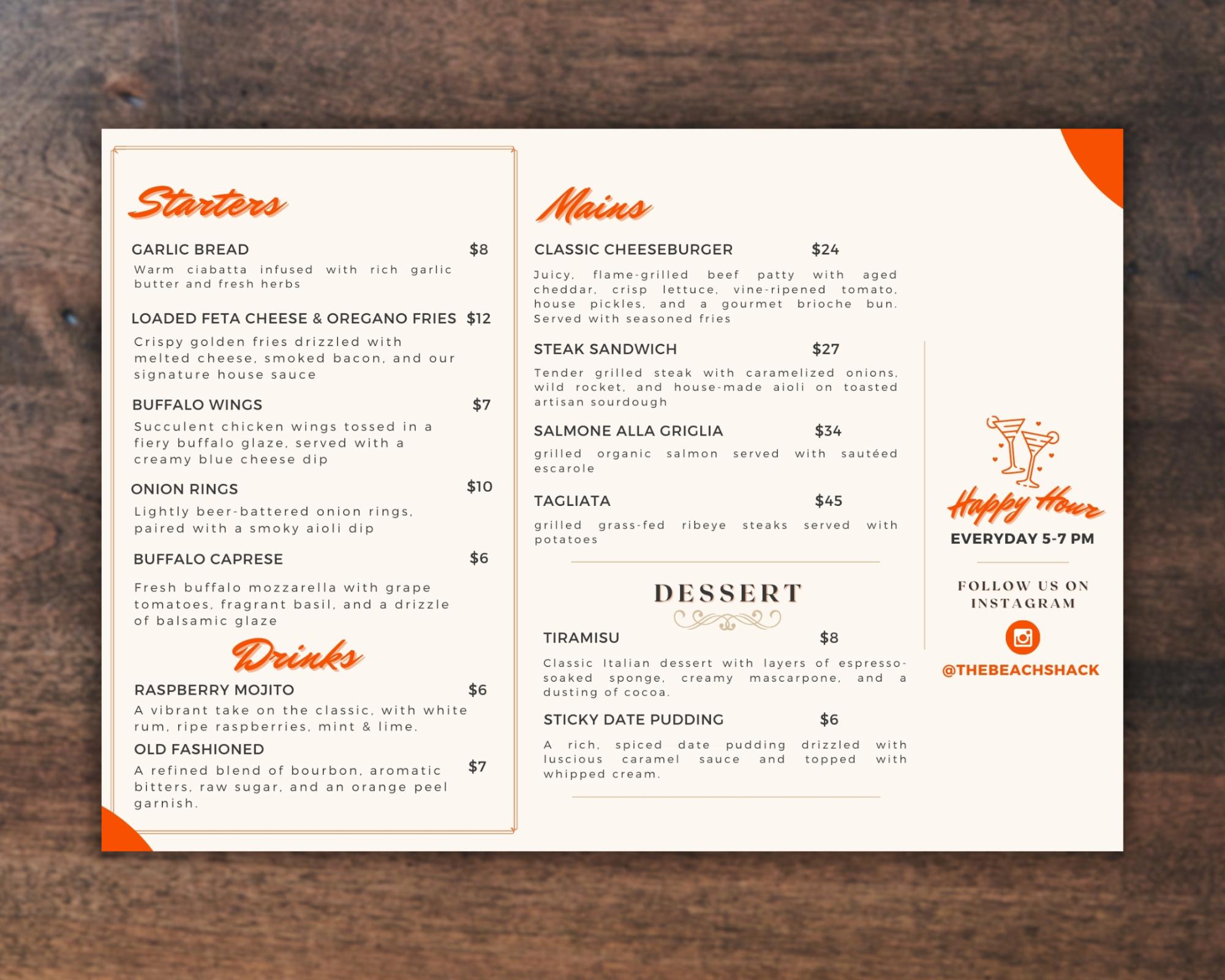 Editable Restaurant Landscape Menu, Drink Bar Menu, School Ordering ...