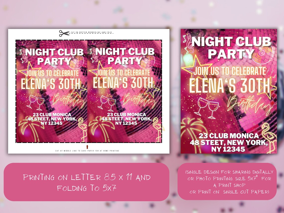 Neon Disco Night Club Birthday Party Invitation - Dance Invitation ...