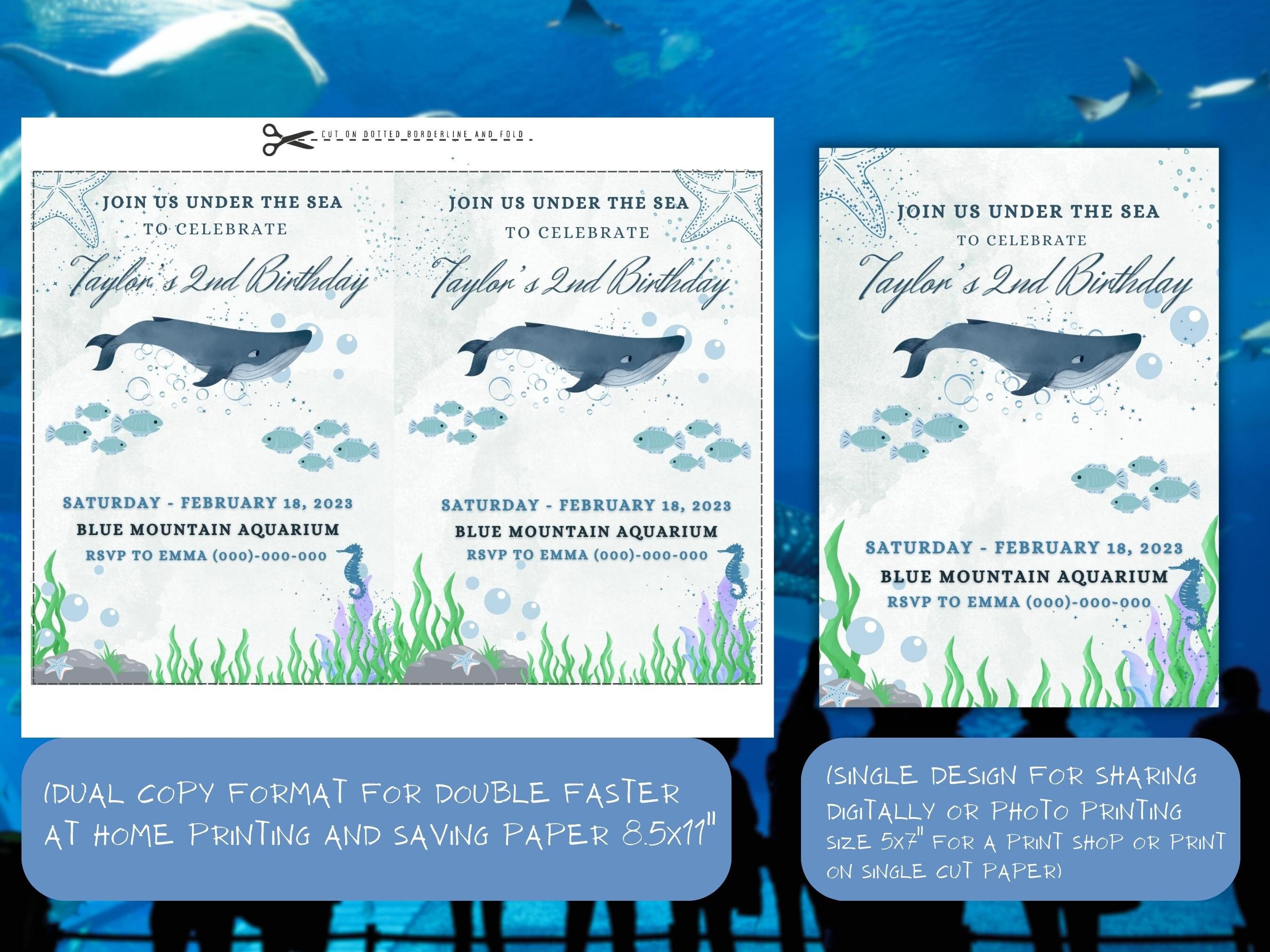 Editable Under the Sea Aquarium Birthday Invitation - Ocean, Sealife ...
