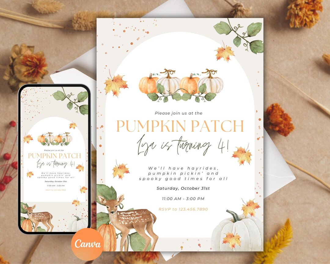 Autumn Pumpkin Patch Party Invitation - Birthday, Fall, Pumpkin Picking, Hayride, Farm, School ...