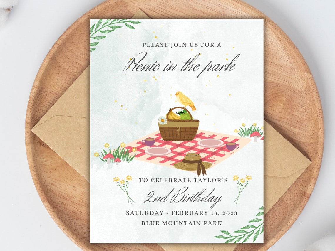 Printable Picnic Birthday Party Invitation - Teaparty, Park Picnic ...