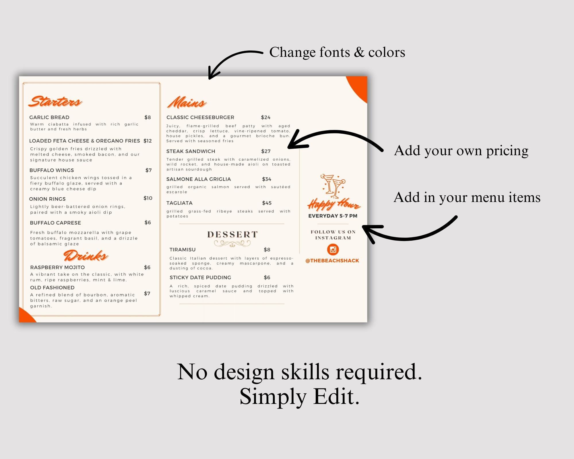 Editable Restaurant Landscape Menu, Drink Bar Menu, School Ordering ...