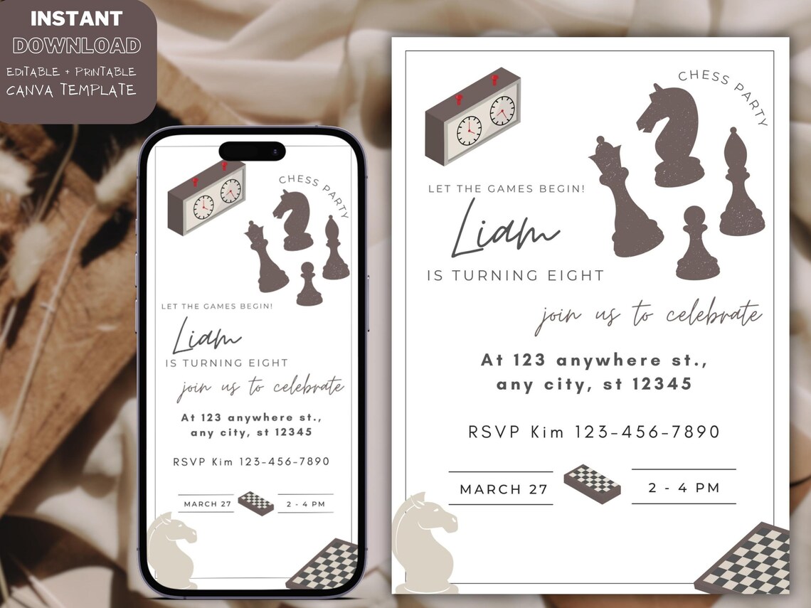 Chess Birthday Party Invitation for Chess Lovers | School Chess Club ...