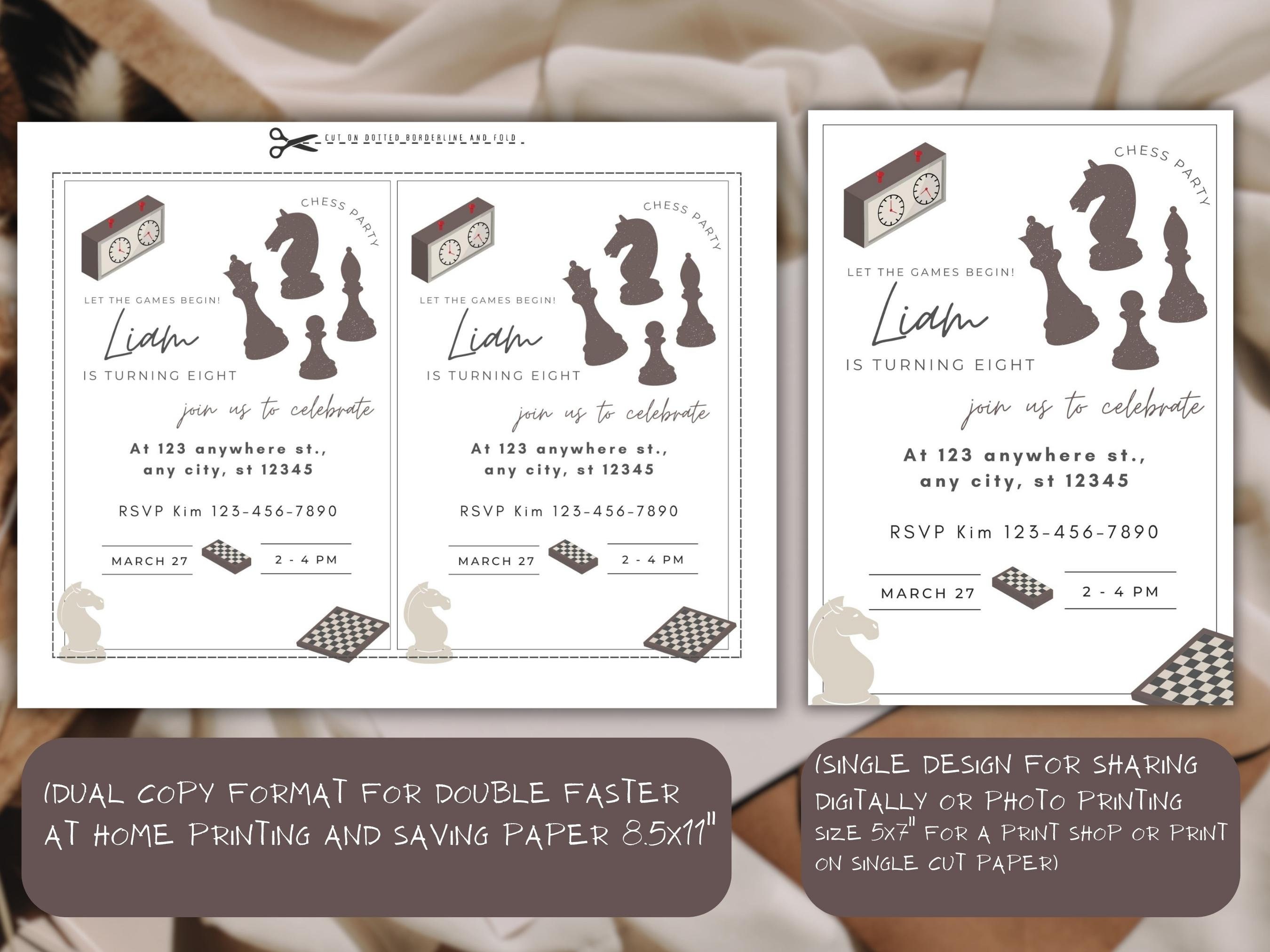 Chess Birthday Party Invitation for Chess Lovers | School Chess Club ...