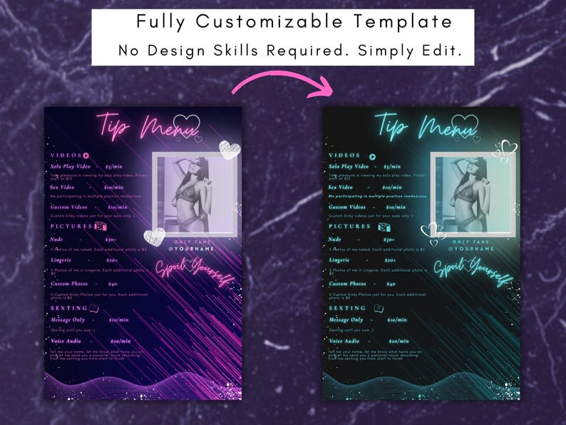 Neon Shooting Stars Onlyfans Tip Menu, Editable Template, Tip Menu ...