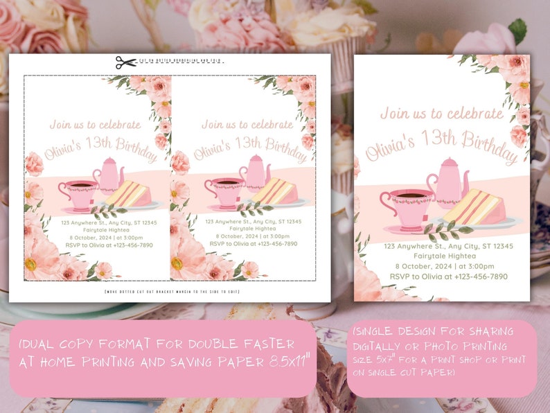Pastel Pink High Tea Birthday Invitation - Mother's Day, Party ...