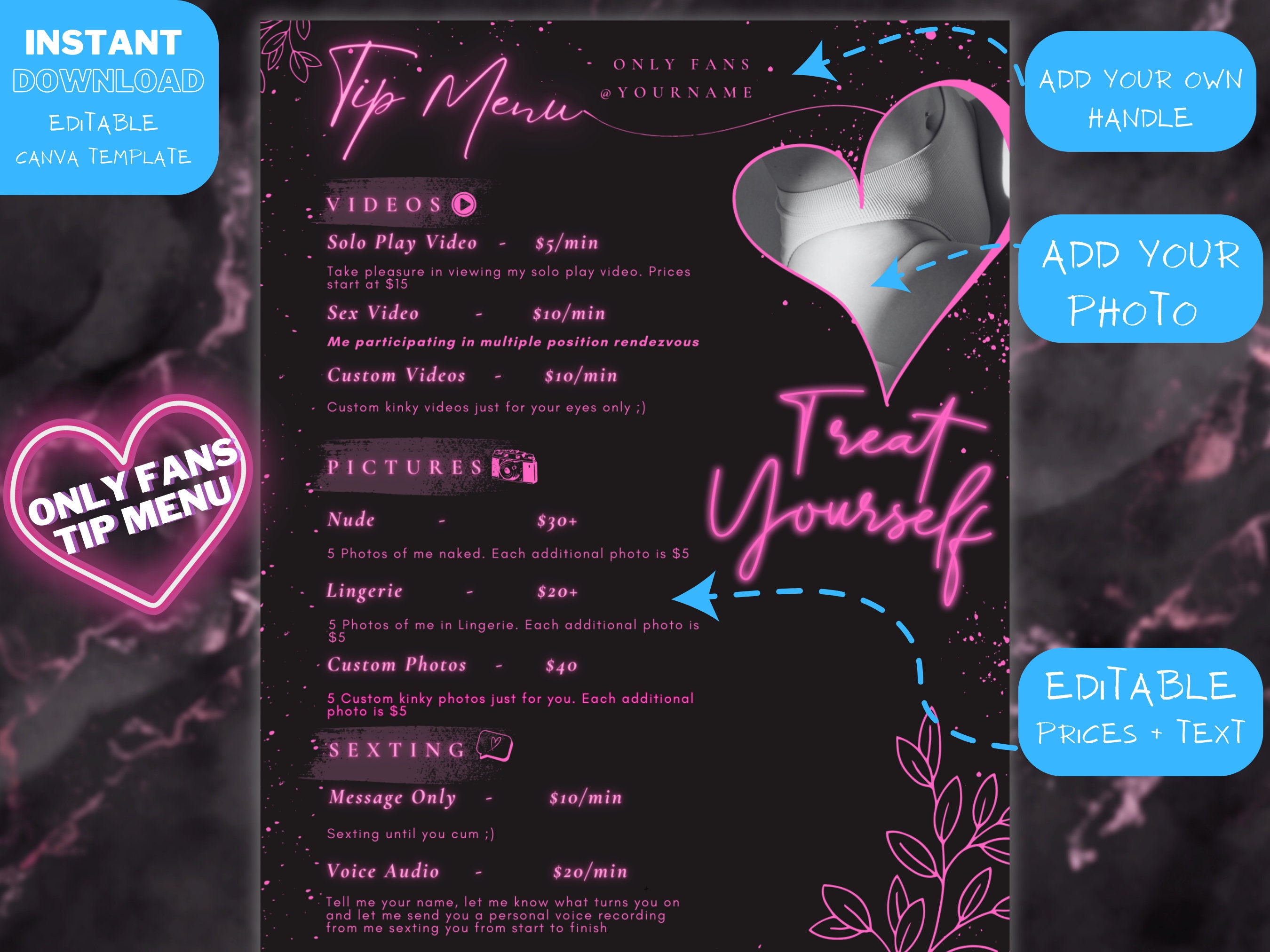 Neon Onlyfans Tip Menu Editable Template Canva Template Tip Menu ...