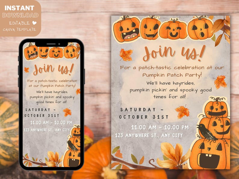 Autumn Pumpkin Patch Birthday Invitation, Fall Party Invite (digital ...