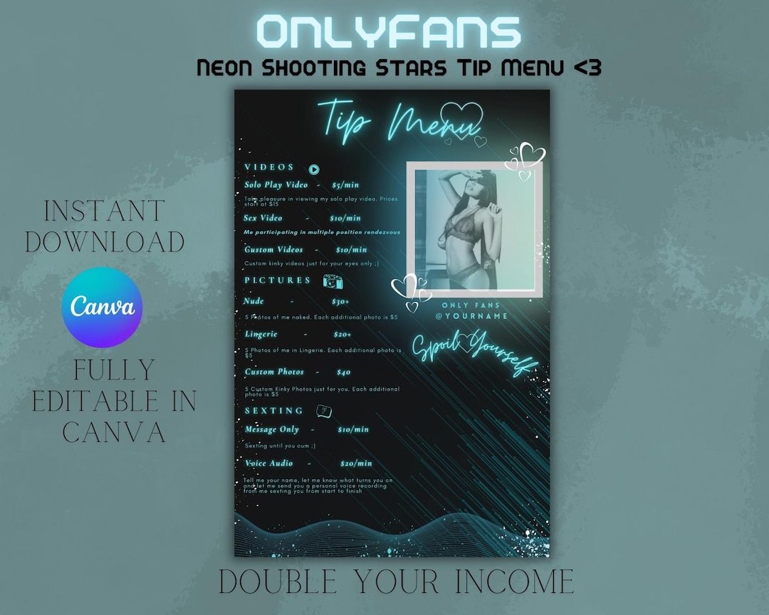 Neon Onlyfans Tip Menu | Editable Template | Canva Template | Tip Menu ...