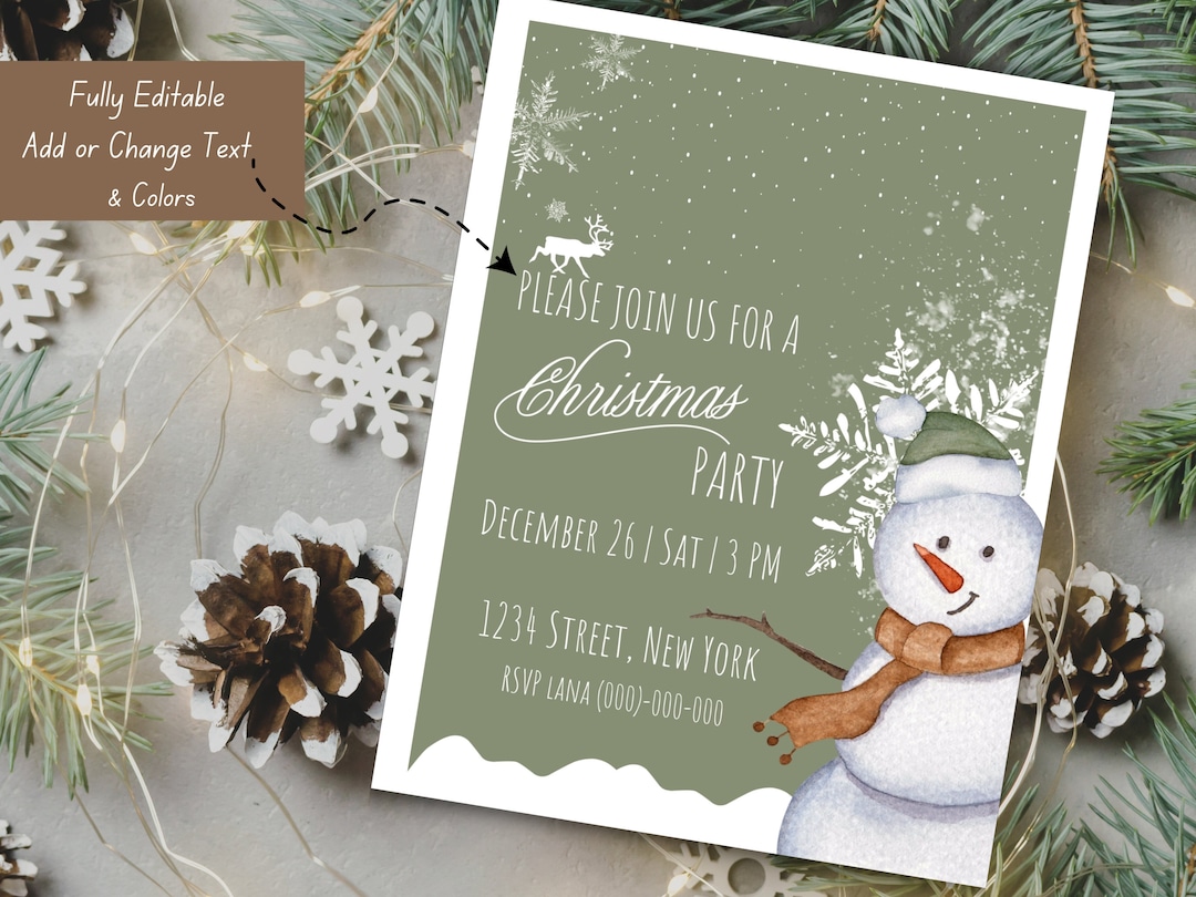 Snowman Christmas Party Invitation – Editable Template (PDF) - Etsy