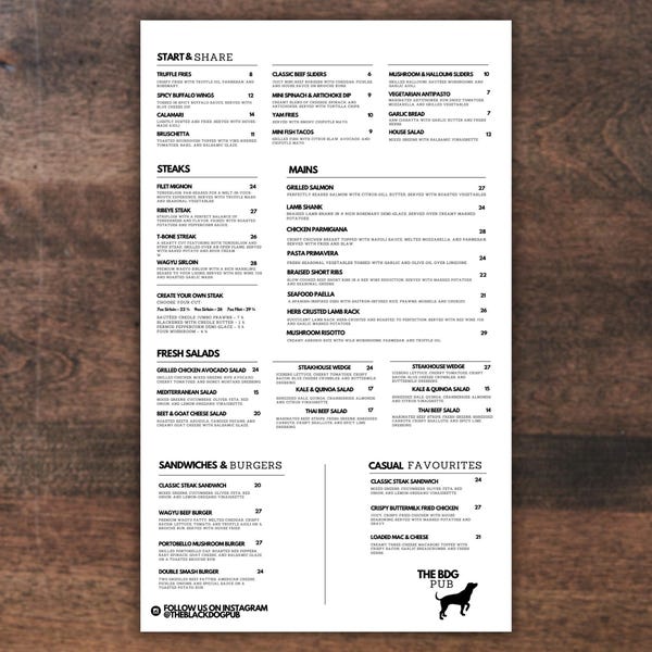 Restaurant Dinner Menus - Etsy