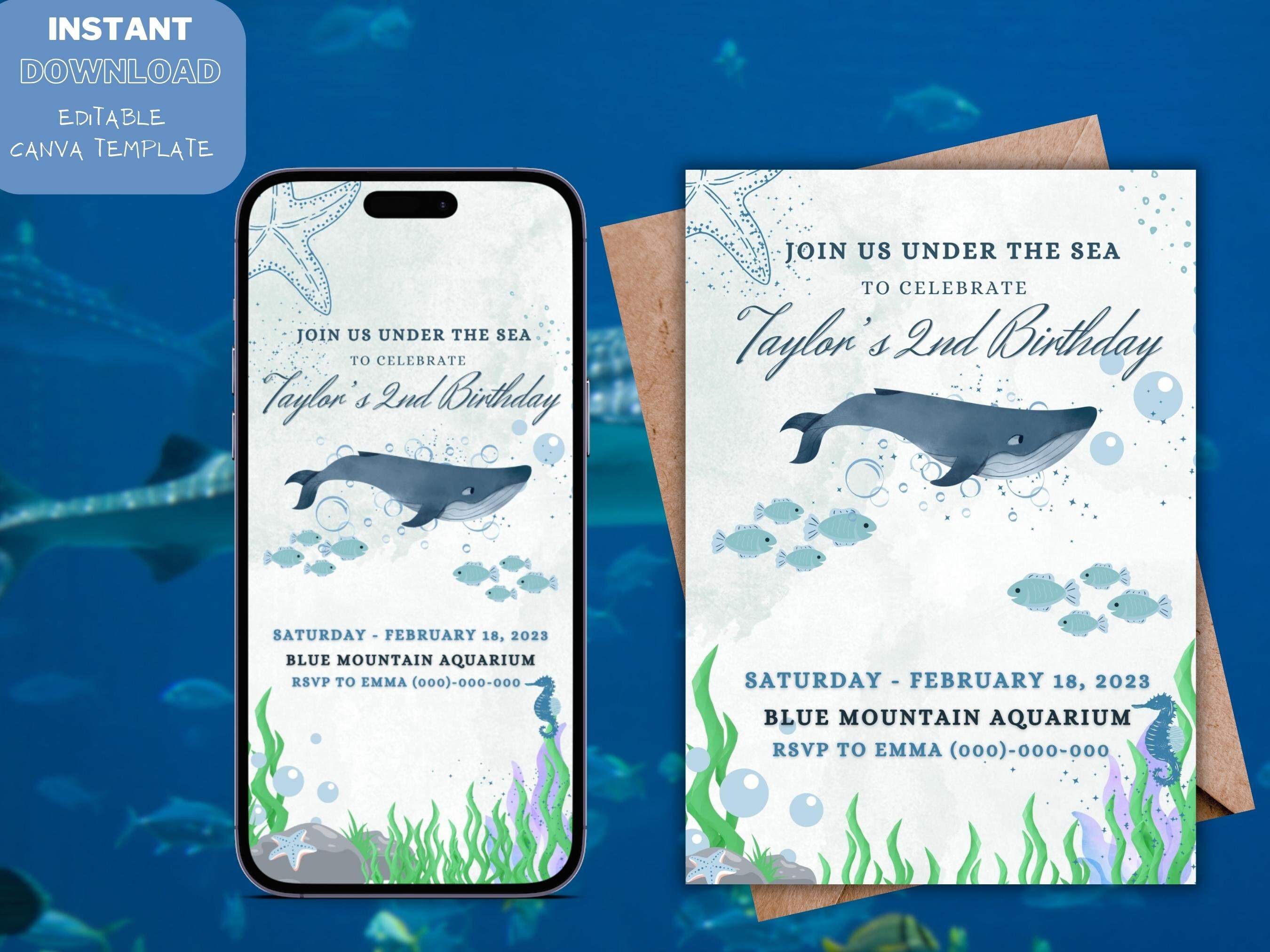 Editable Under the Sea Aquarium Birthday Invitation - Ocean, Sealife ...