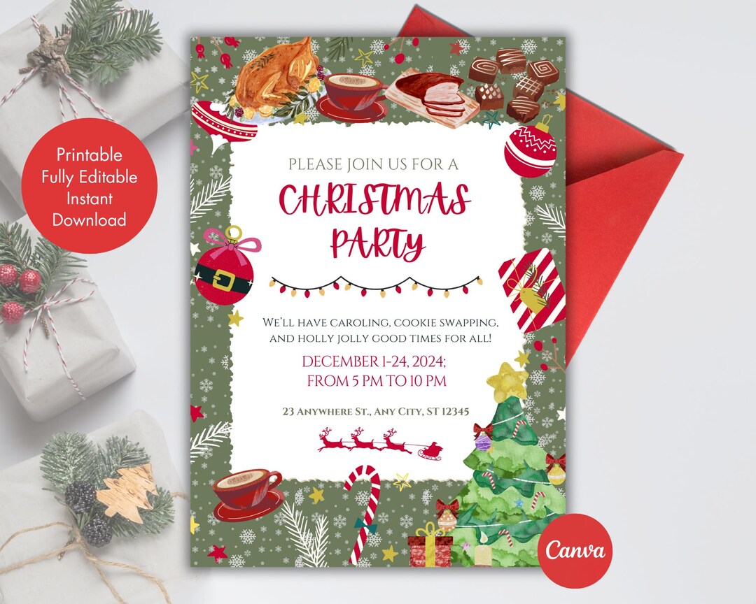 Christmas Potluck Invitation, Holiday Party, Editable Printable ...