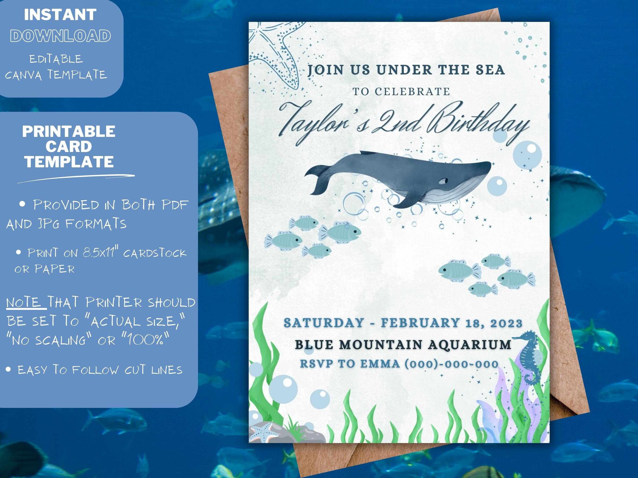 Editable Under the Sea Aquarium Birthday Invitation - Ocean, Sealife ...