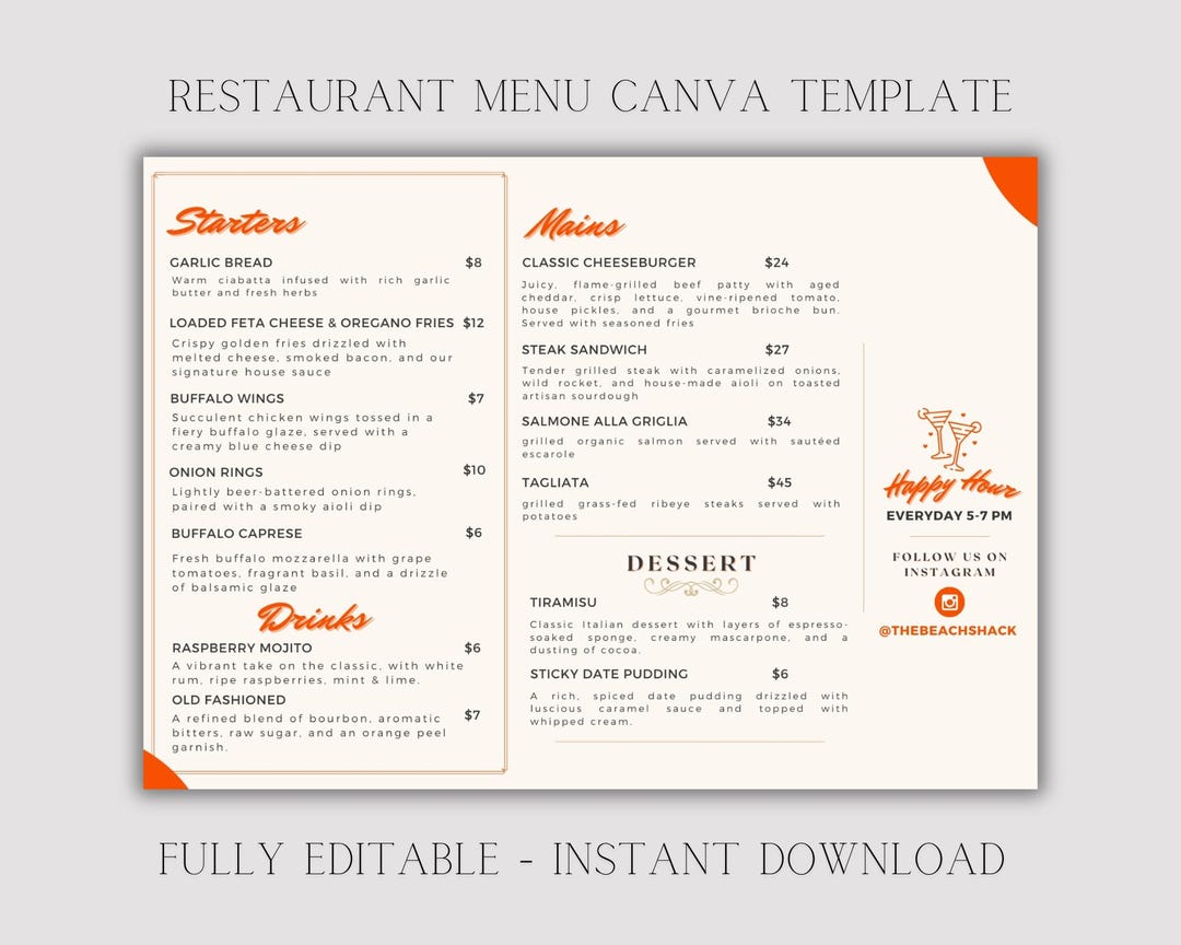 Editable Restaurant Landscape Menu, Drink Bar Menu, School Ordering ...