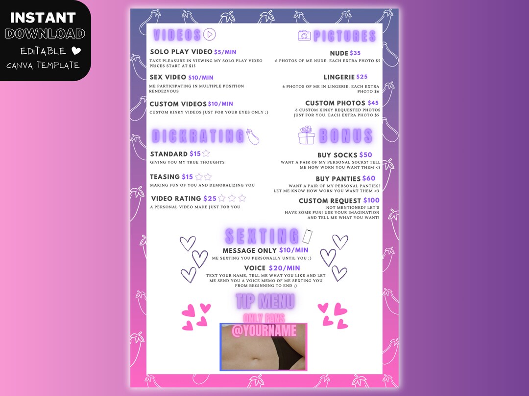 Vibes Neon Onlyfans Tip Menu | Editable Template | Canva Template | Tip ...