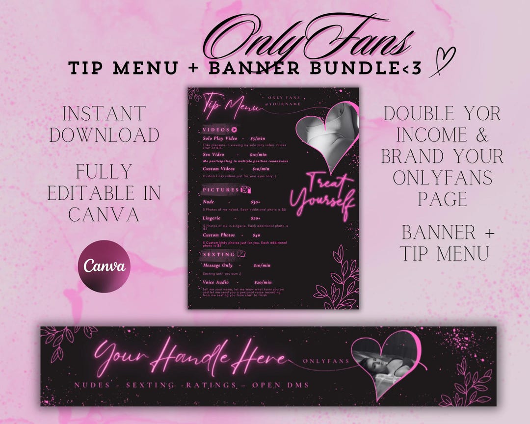 Neon Onlyfans Tip Menu Banner Bundle | Editable Template | Canva ...