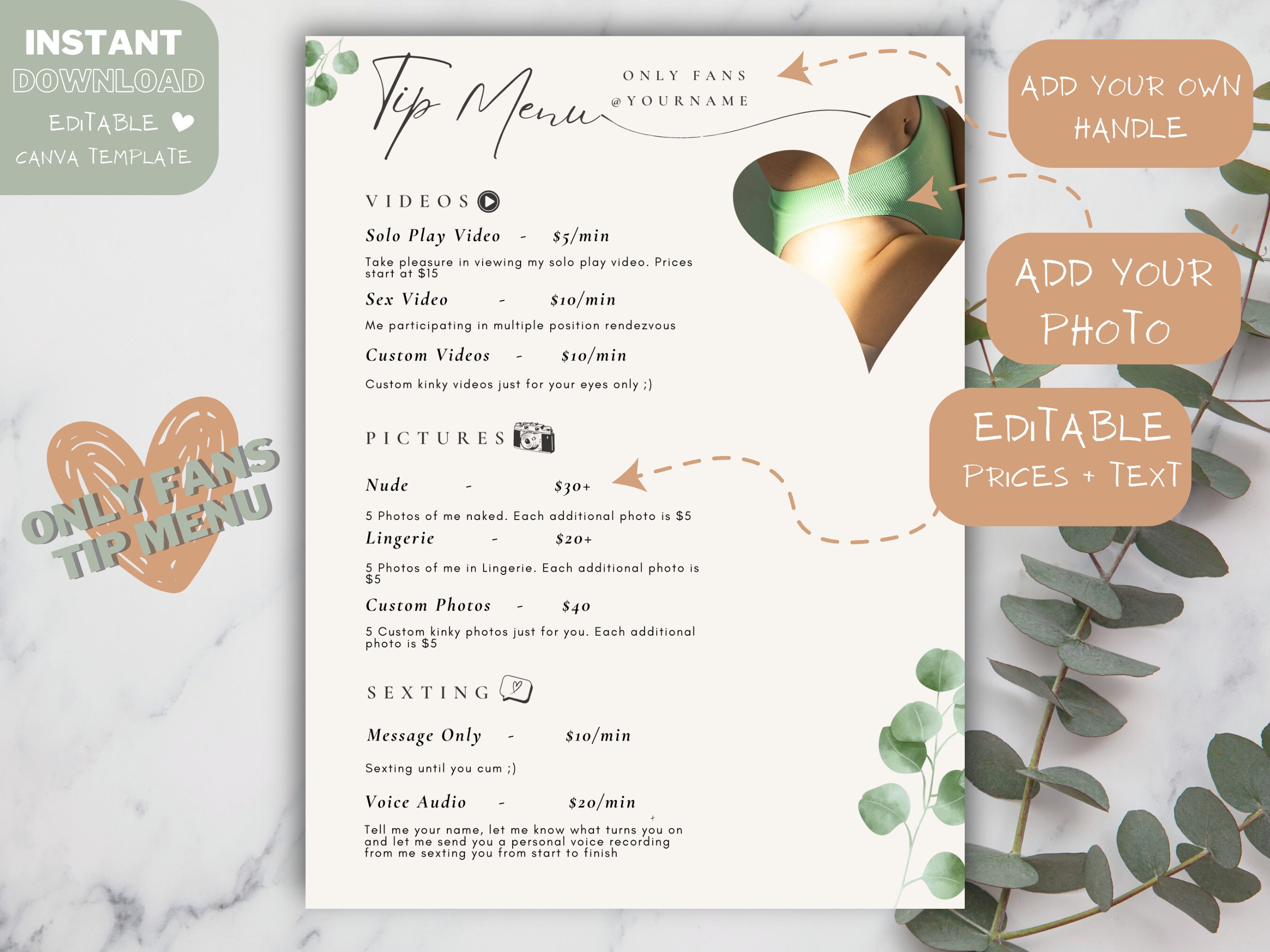 Minimalist Onlyfans Tip Menu Editable Template Fansly Creator Tip Menu ...