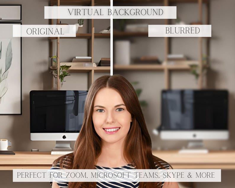 Minimalist Office Zoom Background, Serene Workspace, Greenery for ...