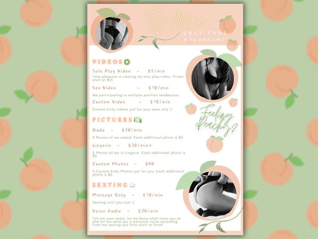 Feeling Peachy? ;) Onlyfans Tip Menu, Tip Menu Template, Fansly Template, Adult Content Creator ...