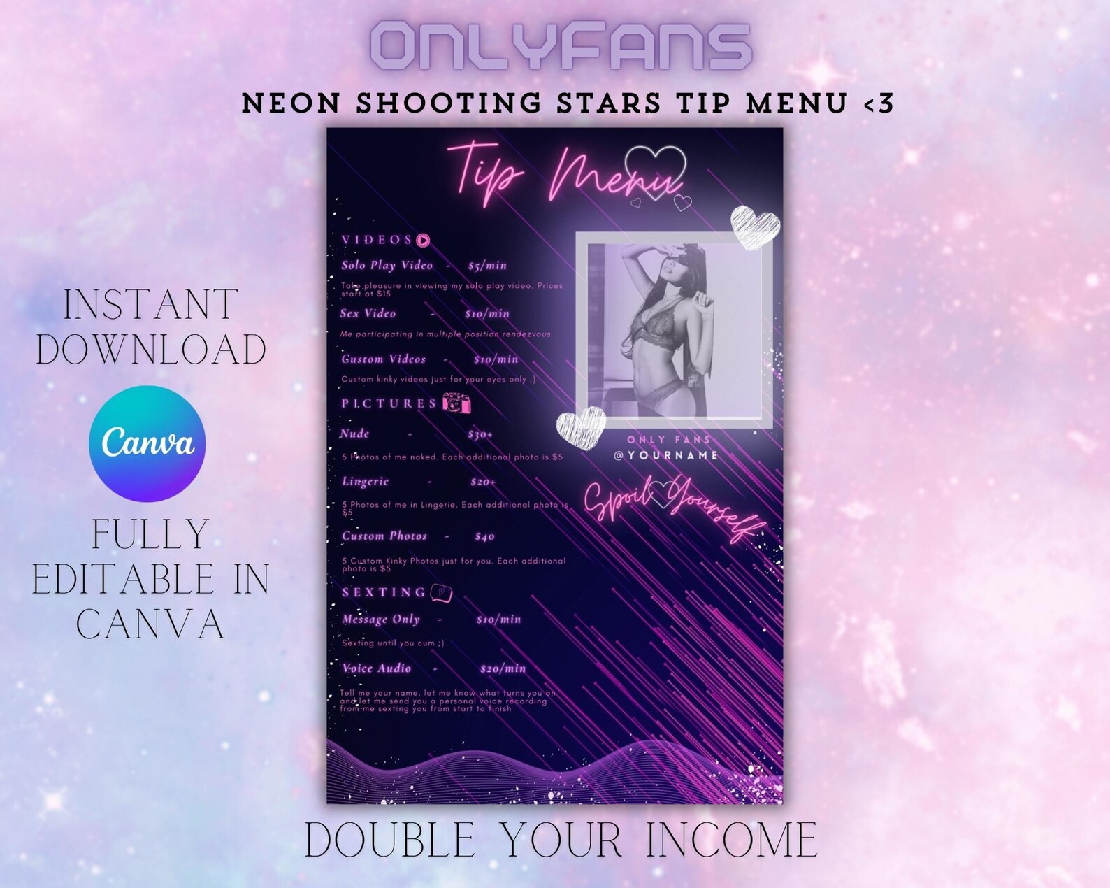 Neon Shooting Stars Onlyfans Tip Menu, Editable Template, Tip Menu ...