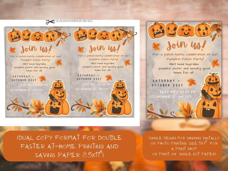 Autumn Pumpkin Patch Birthday Invitation, Fall Party Invite (digital ...