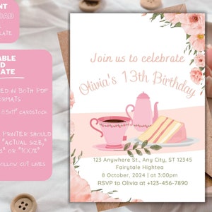 Pastel Pink High Tea Birthday Invitation - Mother's Day, Party ...